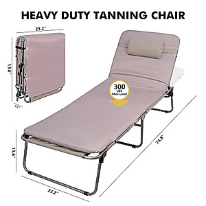 3 In 1 Women Comfy Tanning Chair with Mattress Face Hole, Heavy Duty Folding Chaise Lounge Chair with Pad Cushion 5 Position for Outside Sunbathing Reading Patio Beach Poolside Lawn Camping, 300 LBS