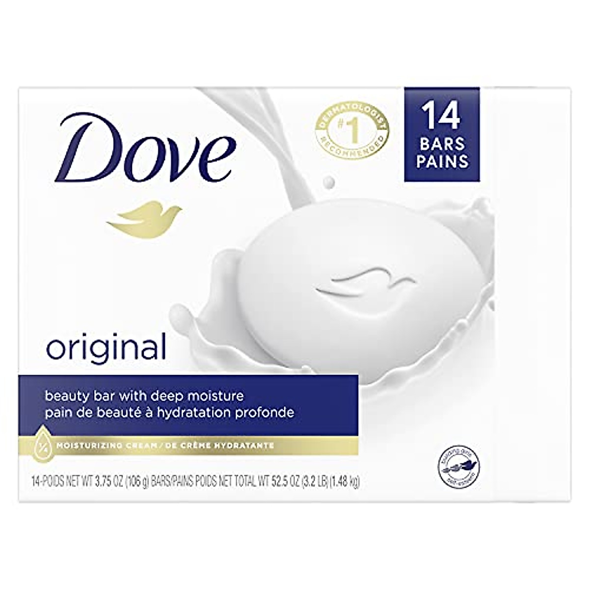 Dove Beauty Bar Gentle Skin Cleanser Moisturizing for Gentle Soft Skin Care Original Made With 1/4 Moisturizing Cream, 3.75 Ounce (Pack of 14)