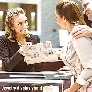 Wooden Earring Display Stand - Portable Holder with 2 Detachable Pegs + 200pcs Cardboard for Selling Earrings & Jewelry Show Business Card Holder (Wood Color)