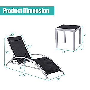 Safstar Patio Chaise Lounge Set Outdoor 3-Piece Furniture, Backyard Poolside Chairs for All Weather