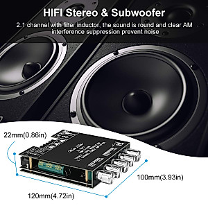 MakerHawk Bluetooth Amplifier Board HiFi Stereo 2.1 TPA3116D2 2X50W+100W 12V-24V Audio Power Amplifier Module Bass and Treble Control for Store Home Theater Speakers (ZK-TB21)