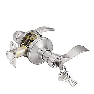 Probrico Wave Style Lever Handles Entrance Door Knobs Entry Door Locks Brushed Nickel