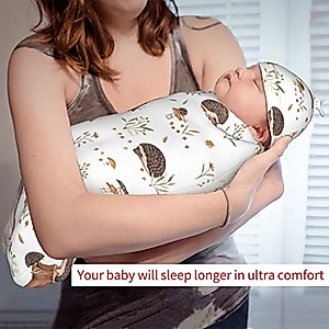 Hedgehog Baby Stuff Mushroom Newborn Swaddle Blanket with Beanie Set, Soft and Stretchy Baby Receiving Blanket Swaddle Sack for Boy and Girl Gift