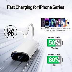 iWALK LinkPod Y2 Power Bank Fast Charging 9600mAh,Ultra Compact Portable Charger with Built in 18W PD Cable & LED Display,[2023 Upgrade]PD Battery Pack Portable Charger Compatible with iPhone 14/13/12