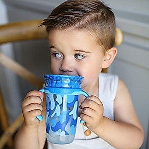 Nuby 360 Edge 2 Stage Drinking Rim Cup with Removable Handles & hygienic Cover: 10 Oz/ 300 Ml, 12M+, Camo, Blue (80807)