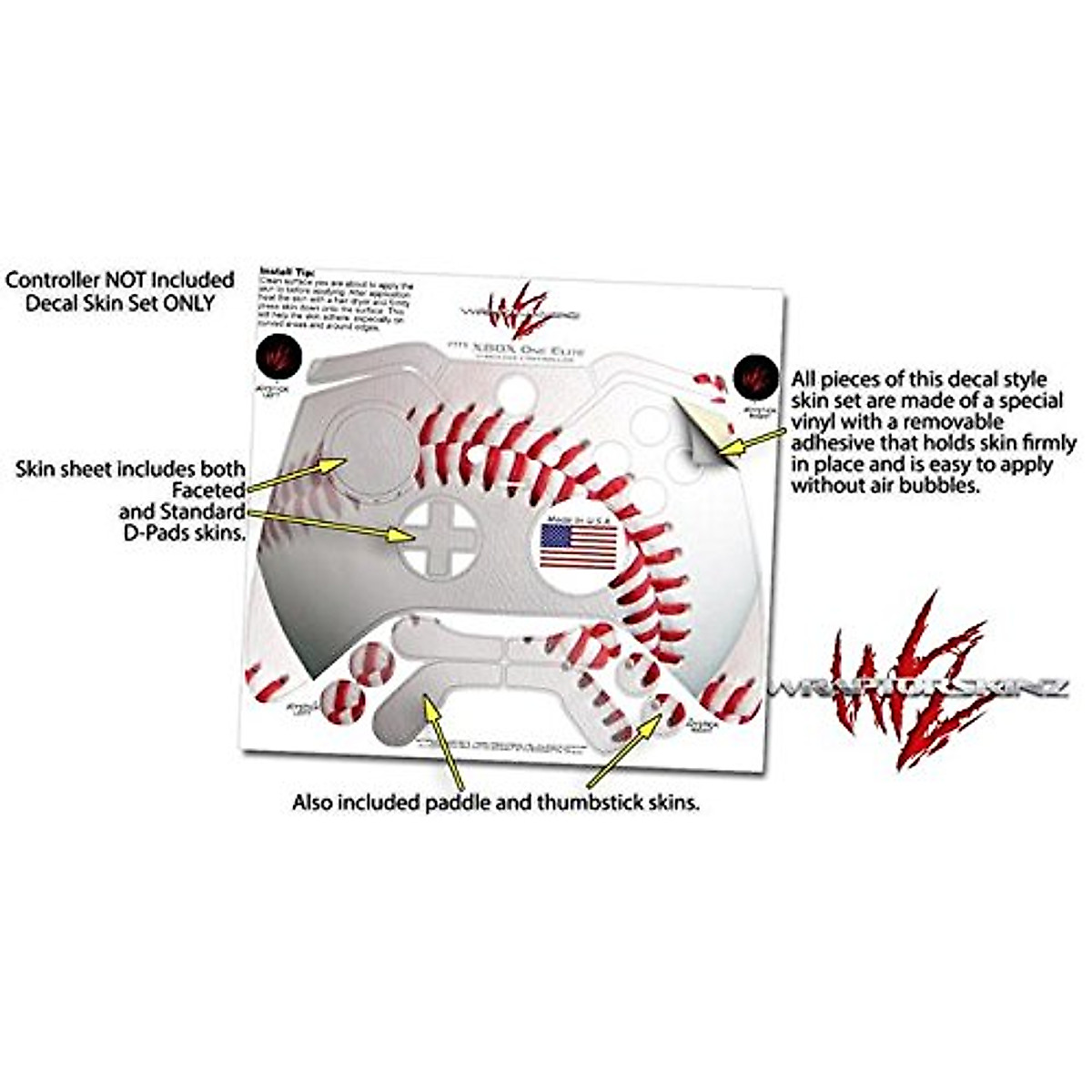 Baseball - WraptorSkinz Decal Style Vinyl Skin Wrap compatible with XBOX One ELITE Wireless Controller (CONTROLLER NOT INCLUDED)