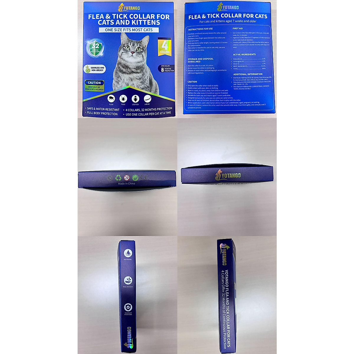 4 Pack Flea Collar for Cats, 32 Months Flea and Tick Prevention for Cats, Waterproof Cat Flea Collar, Natural Cat Flea and Tick Treatment, Adjustable Flea and Tick Collar for Cats Kittens(4 Colors)