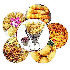 MIAO JIN 2Pcs French Fries Stand Cone Basket Fry Holder with Sauce Dippers Metal Cone Snack Fried Chicken Display Rack Wire Stands for Kitchen Restaurant Party Supplies