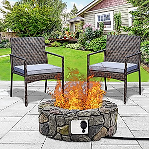 Giantex Gas Fire Pit, 28 Inch 40,000 BTU Propane Fire Pit Outdoor w/Natural Stone, Cover, ETL Certification, Stainless-Steel Gas Burner w/Electronic Ignition Lava Rock (Gray)