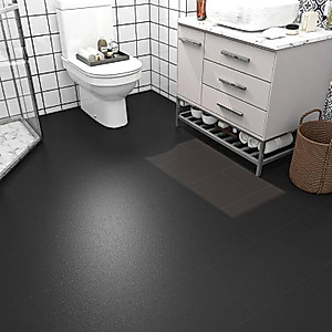 FunStick 12"x24" Peel and Stick Floor Tile Waterproof Black Vinyl Flooring Planks Peel and Stick Flooring Tiles for Bathroom Floor Tile Sticky Tiles for Kitchen Laminate Flooring Bedroom Laundry 5 Pcs