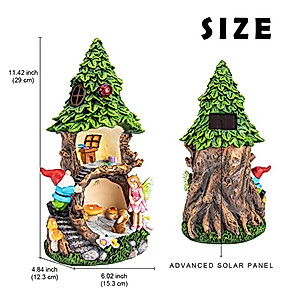 Ovewios Fairy House Statues Outdoor Decor, Large Garden Gnome House Figurines with Solar Lights Waterproof Resin Outdoor Statues for Patio Yard Lawn Decorations