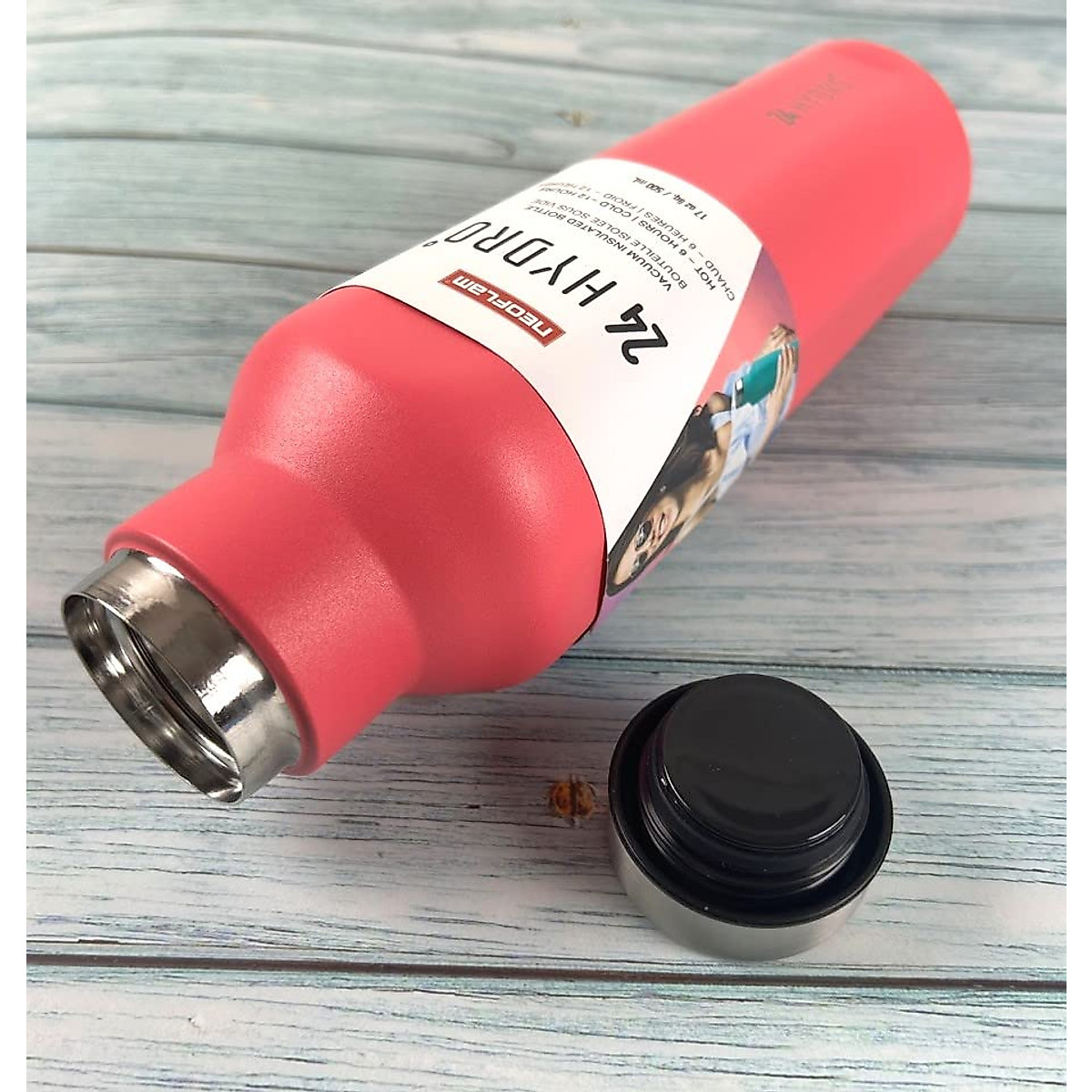 Neoflam Airtight 17oz Insulated Stainless Steel Tumbler – Slim, Cupholder Friendly Travel Mug, Reusable Hot & Cold Drink Bottle for Coffee, Water, Iced Tea & More (500ml, Hot Pink)