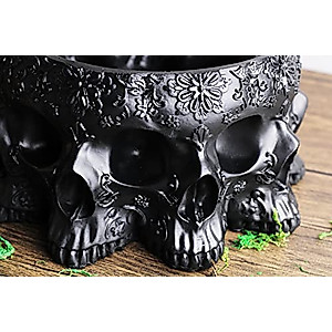 Skull Multiple Faces Plant Planter Pot, Decorations Sugar Candy Bowl, Polyresin Skull Planter Succulents Pots, Flower Pot Home Gardening Garden Goth Decor 4" H (Black)