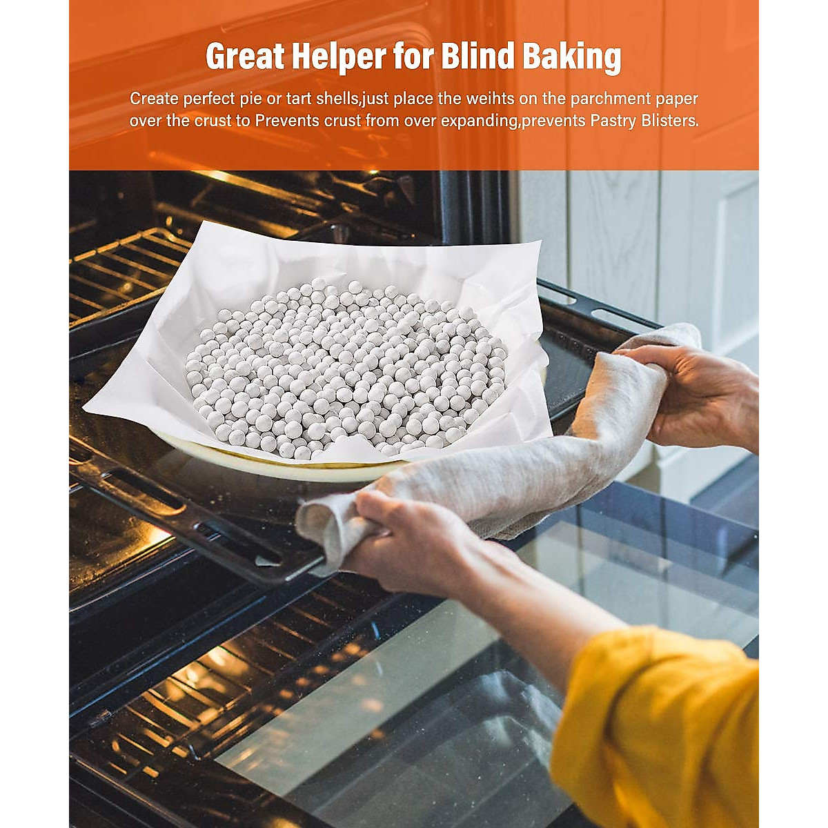 wtisan Ceramic Pie Weights Reusable 10mm Baking Beans Pie Crust Weights Natural Ceramic Stoneware with a Drainage Storage Box with holes and Canvas Storage Bag(1.2LB)