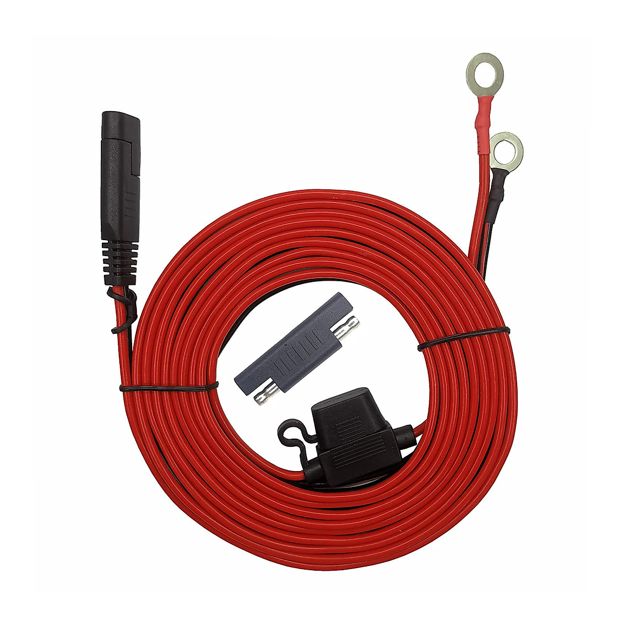 SAE Connector Ring Terminal Harness - 12FT SAE Plug to Ring Terminal Harness Assembly Cord 16AWG 2 Pin Quick Disconnect Battery Extension Cable with 15A for Car Motorcycle RVs Boats Solar Panel