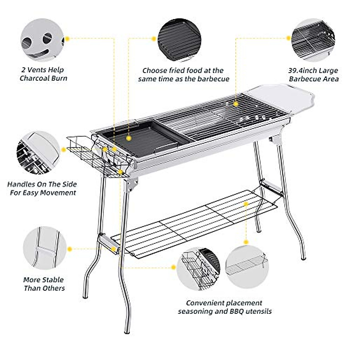 Portable Charcoal Grill,Outdoor BBQ Grill for Christmas Picnic, Thanksgiving Family Gathering and Backyard Barbecue,With Storage Bag & Non-Stick Frying Pan