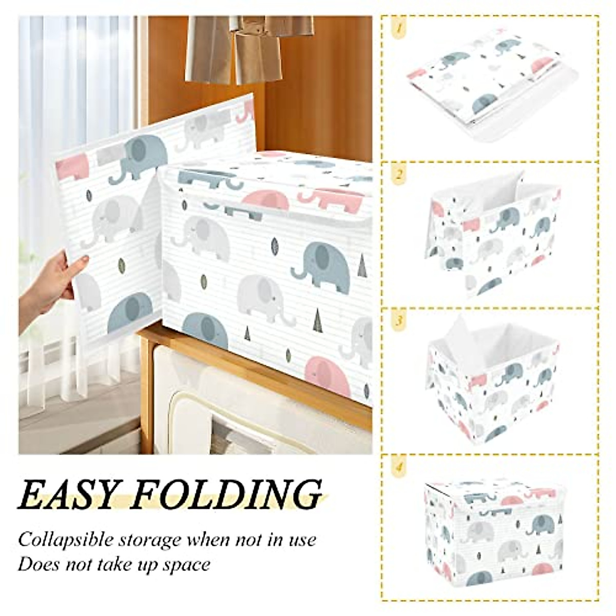 innewgogo Elephant Storage Bins with Lids for Organizing Cube Cubby with Handles Oxford Cloth Storage Cube Box for Study Room