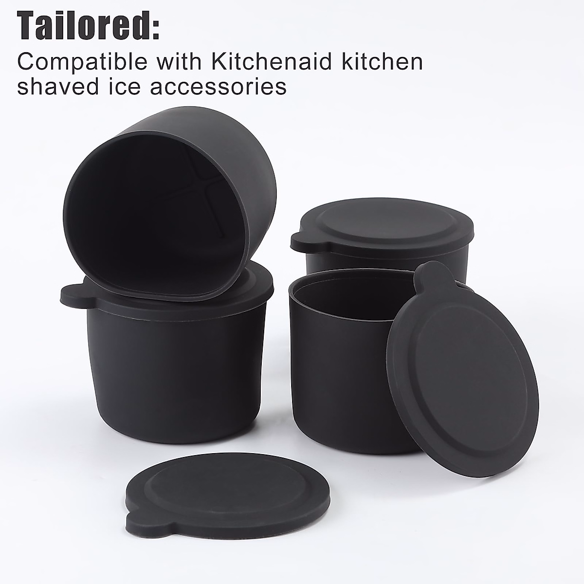 4pcs Ice Block Stencil, Reusable Silicone Ice Template with Lid Ice Shaver Template Ice Stencil Replacement for Kitchenaid Ice Shaver Machine Accessories for Shaved Ice Making (Black)