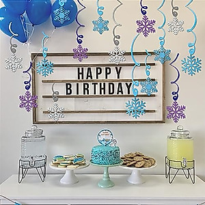30CT Christmas Snowflake Hanging Swirl Decorations, Winter Snowflakes Frozen Birthday Party Ceiling Streamer Purple Blue Silver Snowflake Garland for Winter Party Wonderland Xmas New Year Party Decor