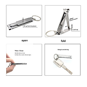 Ginalaia Stainless Steel Portable Nail Cutter，German Keychain Nail Clipper with File for Man and Women, Ultra Thin Flat Nail Clipper Perfect Use for Traveling、 Home 、 Office (Small, 1)