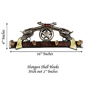 Urbalabs Six Shooter Western Coat Hanger Towel Hook Country Decor Wall Coat Rack Hanging Hooks Key Holder Mounted Decorative Cowboy Hat Rack Rustic Home Gun Decor (Double Pistol Shotgun Shell)