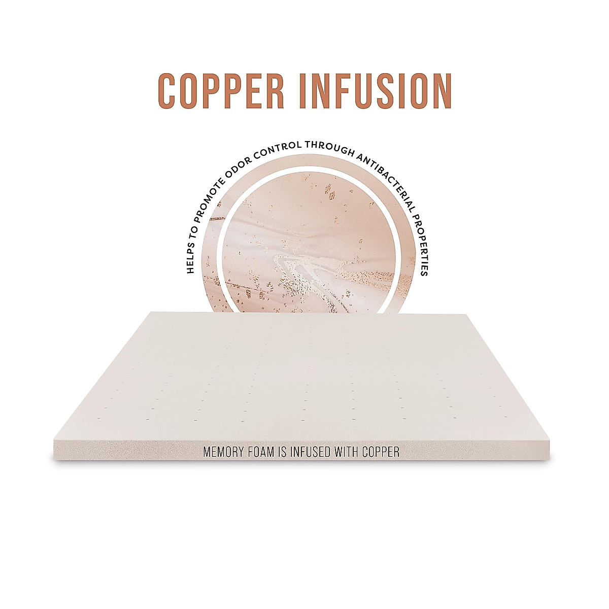 Bodipedic 3 Inch Memory Foam Mattress Topper, Copper Infused Mattress Topper, Ventilated Design, CertiPUR-US Certified Foam, Copper