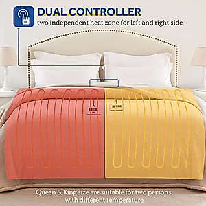 SEALY Electric Blanket Queen Size, Flannel & Sherpa Heated Blanket with 10 Heat Setting & 1-12 Hour Auto Shut Off, Fast Heating Blanket, Machine Washable, Beige, 84 x 90 Inch