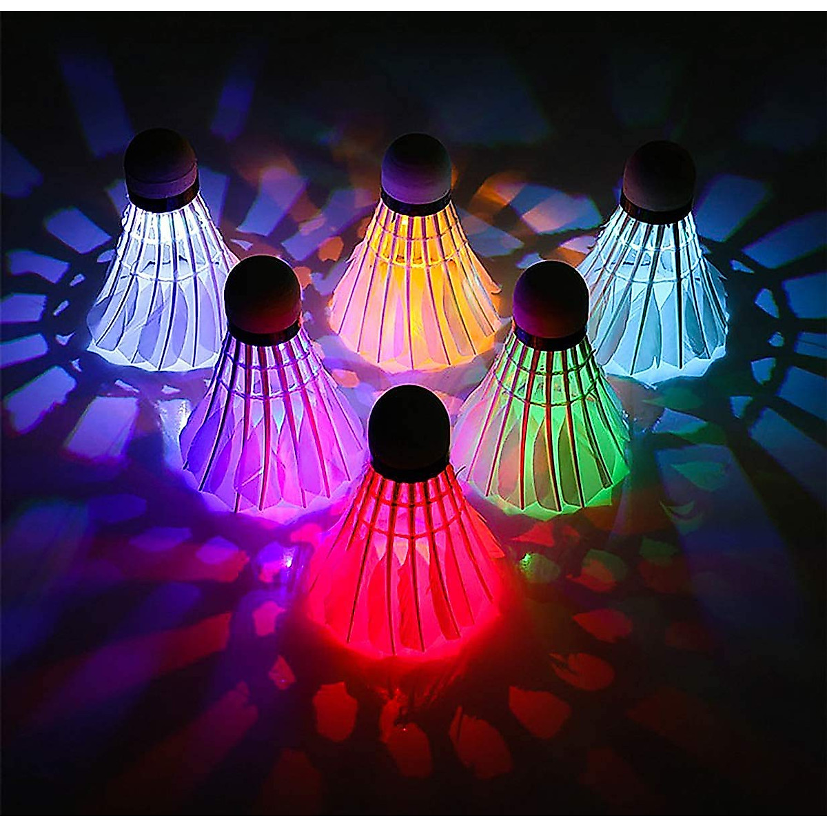 YYZP 6-Pack LED Badminton Shuttlecocks, Badminton Birdies Glow in The Dark Birdie Badminton Set for Outdoor/Indoor Lighting Sport Activities Game