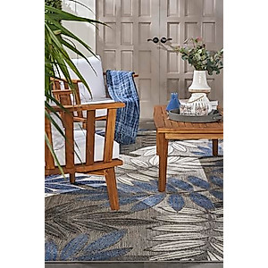 Nourison Aloha Indoor/Outdoor Grey/Blue 7'10" x 10'6" Area Rug, Easy Cleaning, Non Shedding, Bed Room, Living Room, Dining Room, Backyard, Deck, Patio (8x11)