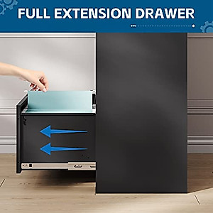 PEUKC Metal File Cabinet with Drawer, Lockable Vertical Lateral Filing Storage Cabinet, File Cabinet with Storage Cabinet for Home Office, Legal/Letter/A4 Size Steel File Storage Cabinet, Black