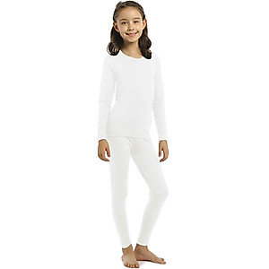 ViCherub Girl’s Thermal Underwear Set Kids Long Johns Fleece Lined Base Layer Top & Bottom Thermals for Girl Cream White Large