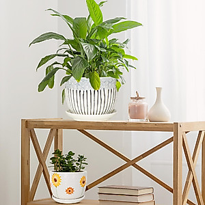 Hlukana Ceramic Plant Pots Set of 3, 6.75/5.6/4.2 inch Planters with Drainage Holes and Saucer, Flower Pots Outdoor Indoor, Modern Decorative Planters for House Plants Garden Planters Succulent Pots