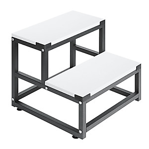 LIANTRAL Step Stool for Adults Kids, 2 Step Stool, Heavy Duty Steel Sturdy Wooden Step Stool Helper, Supports Up to 500lb, Foot Stool, Step Stool for High Bed, Sofa - White