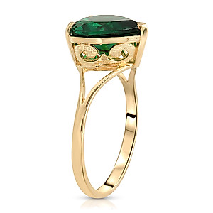 Galaxy Gold GG 2.75 Carats 14K Solid Yellow Gold Brilliant Heart Cut Shape Emerald Solitaire Cathedral Ring with Genuine Vibrant Emerald Heart Shape (10)