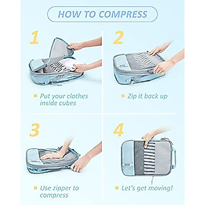 Compression Packing Cubes for Suitcases, BAGSMART 4 Set Travel Organizer Cubes for Travel Essentials, Expandable Luggage Suitcase Organizer Bags Set, Lightweight Packing Organizers as Travel Accessories for Women / Men