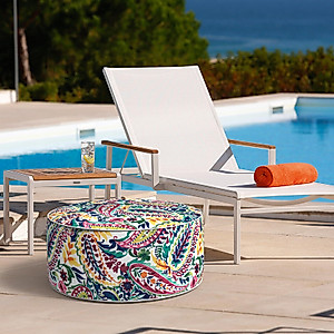 Melody Elephant Outdoor Inflatable Stool Ottoman, All Weather Portable Footrest Stool, Furniture Stool Ottomans for Home Garden Beach, D31”xH14”, Vigour Paisley