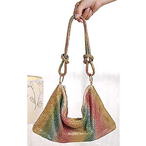 Women Chic Zipper Rhinestones Evening Bag Sparkly Purse Bag Crossbody Bag Hobo for Party Prom Work Daily Activities Large Size Rainbow