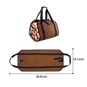 XHSP Firewood Log Carrier Bag, 38 x 18 Inches Large Waxed Canvas Log Carrier Tote Bag with Handles and Reinforce Duty Straps- Best for Carrying Wood and Hay at Home or Camping