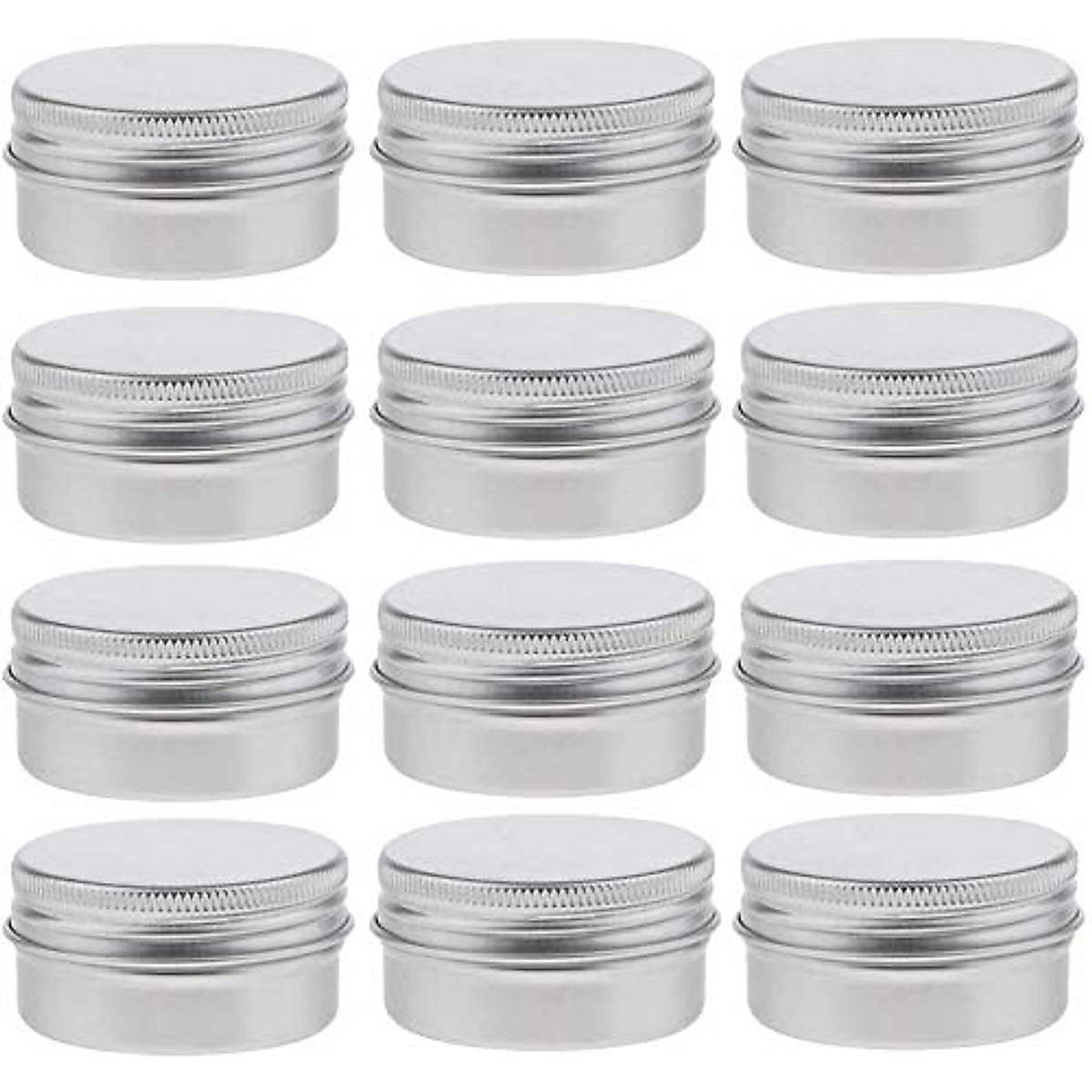 Healthcom 12 Pack 2 Oz/60ml Round Aluminum Tin Cans Screw Top Metal Lid Tins Makeup Cream Lip Balm Jars Empty Cosmetic Storage Sample Container Boxes Organization for Lip Balm Salve Crafts Spice Candles Tea Gifts,Silver