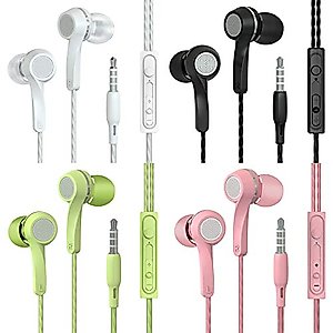 SIKAMARU Earphones Headphone Heavy Bass Stereo Earbuds with Remote & Microphon,Laptops,Gaming Noise Isolating Tangle Free Headsets in Ear Headphones 4 Pairs