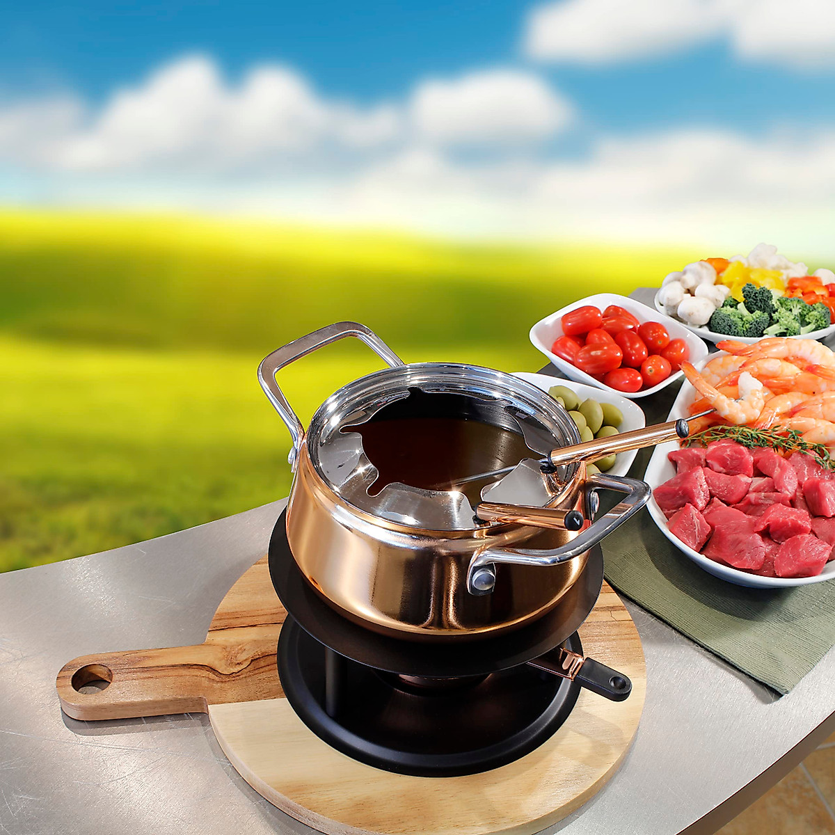 Swissmar Peak 10-Piece Copper Plated Stainless Steel Fondue Set