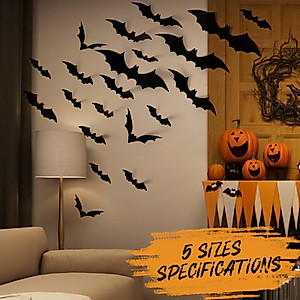 Halloween Decorations Bats Wall Decor,72Pcs Reusable PVC 3D Black Scary Bat Wall Stickers for Creepy Home Bathroom Decor Halloween Party DIY Wall Decal Indoor Halloween Decor