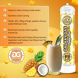 Galaxy Gas Pina Colada Flavor Whipped Cream Dispenser Cartridge Tank, Nitrous Oxide XL .95L 580 Gram, Whipped Cream Cartridge, N2O Charger Tank, 1 Cylinder