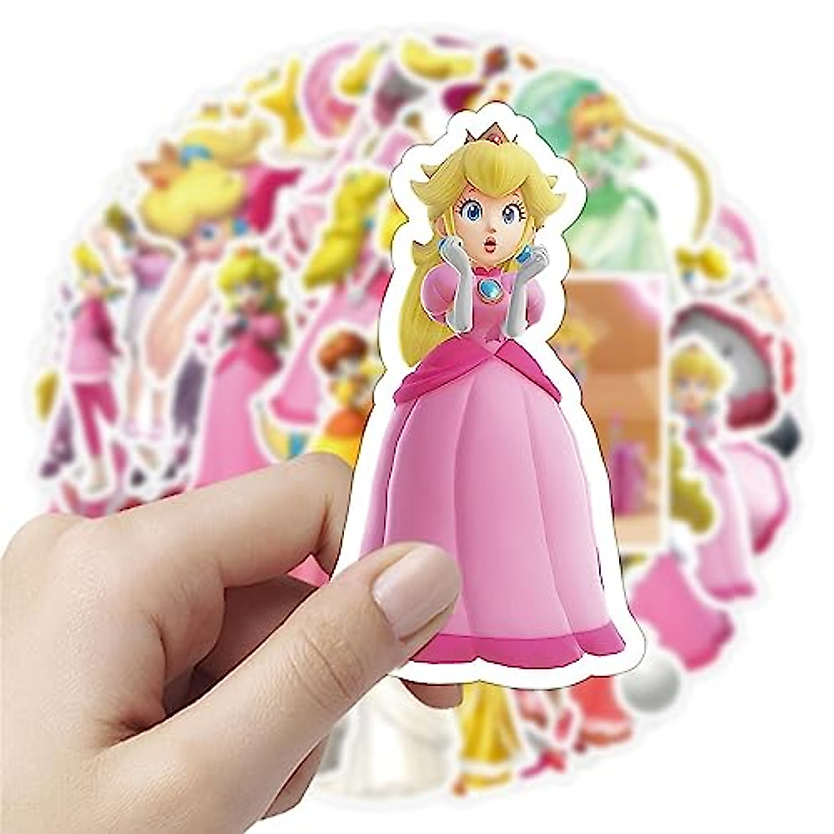 50pcs Cartoon Princess Peach Stickers for Water Bottles, Cute Video Game Character Stickers for Kids Teens Girls Boys Phone Laptop Journal Notebook Guitar Luggage Bike Bumper