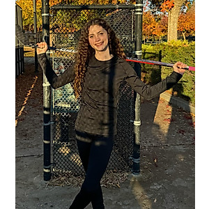 COOLOMG Women's Compression Shirts Crewneck Long Sleeve Cool Dry Base Layer Top Black Small