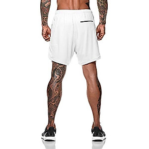 Akk Men's 2-in-1 Workout Running Shorts Lightweight Gym Yoga Training Sport Short Pants White