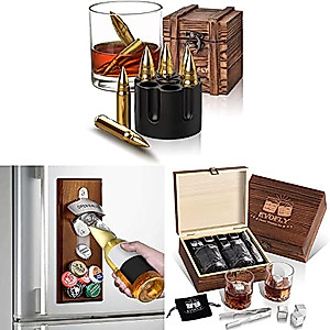 Gifts for Men Dad, Christmas Stocking Stuffers, Whiskey Stones,Wall Mounted Magnetic Bottle Opener,Whiskey Stones Set, Unique Anniversary Wedding Retirement Gift Ideas for Couple Dad Husband Boyfriend