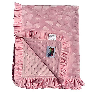 Snuggle Stuffs Baby Girls Reversible Minky Velboa Stroller Blanket (Pink Heart)