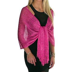 Shawls and Wraps for Evening Dresses, Metallic Sparkle Womens Wedding Fuchsia Shawl