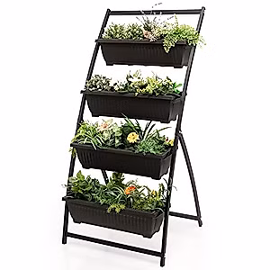 Giantex 5.2FT Vertical Raised Garden Bed, 4-Tier Elevated Planter Box w/4 Containers & Drainage Holes, Indoor Outdoor Freestanding Planter for Vegetables, Herbs, Flowers, Heavy-Duty Metal Frame